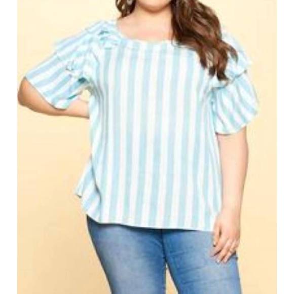 Oddi | Tops | New Oddi Ruffle Sleeve Plus Top In Sky Blue And White ...